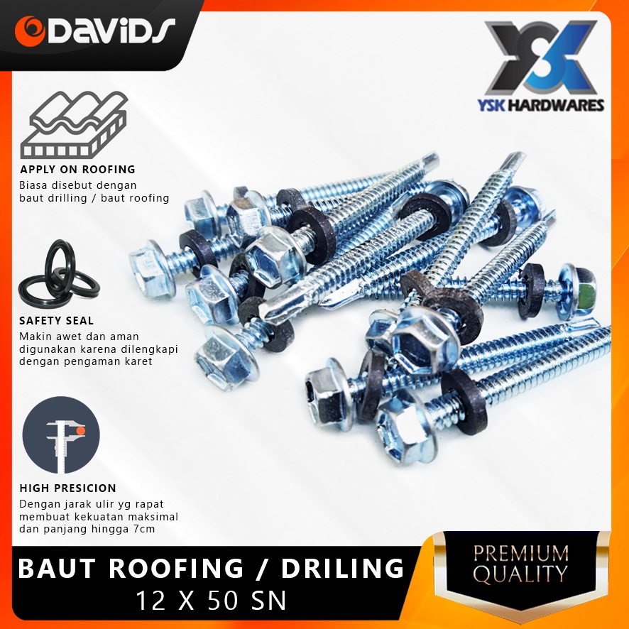 Jual Baut Baja Ringan Drilling Sekrup Roofing Galvalum 5cm 12x50 Putih ...