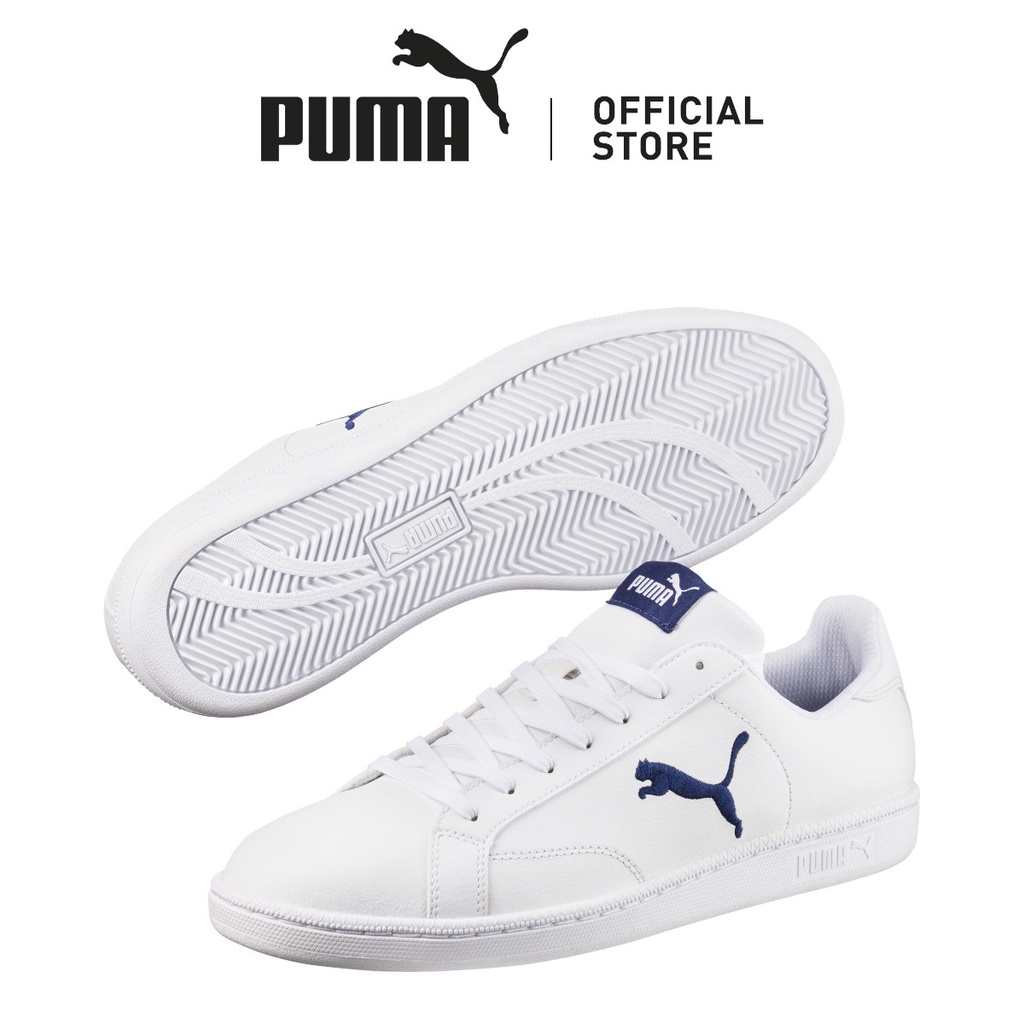 Jual PUMA Sepatu Smash Leather Sneakers White-Blue Depths | Shopee Indonesia