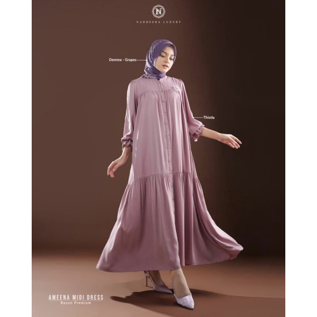 Jual COD AMEENA MIDI DRESS BY NADHEERA LUXURY | MIDI DRESS POLOS | Shopee Indonesia