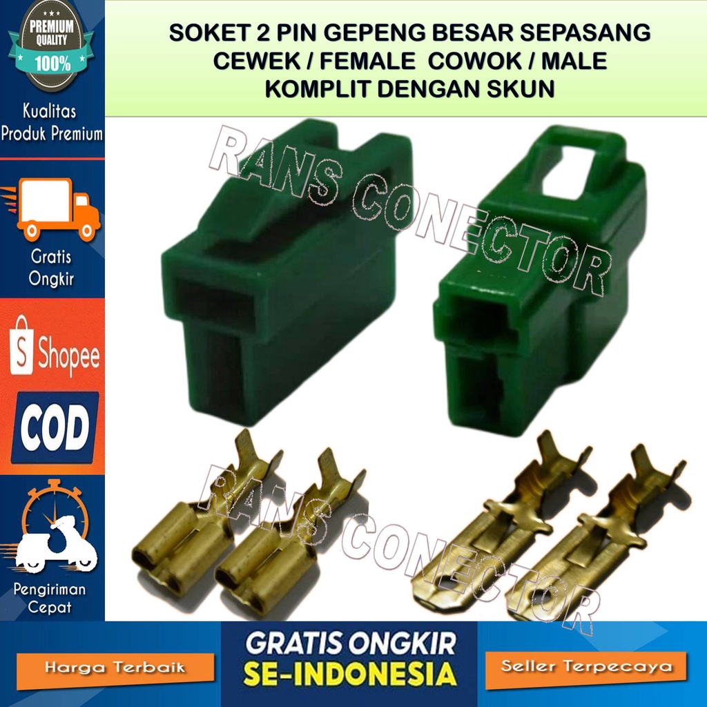 Jual SOKET KONEKTOR KABEL 2 PIN BESAR MOTOR MOBIL MALE FEMALE HIJAU ...