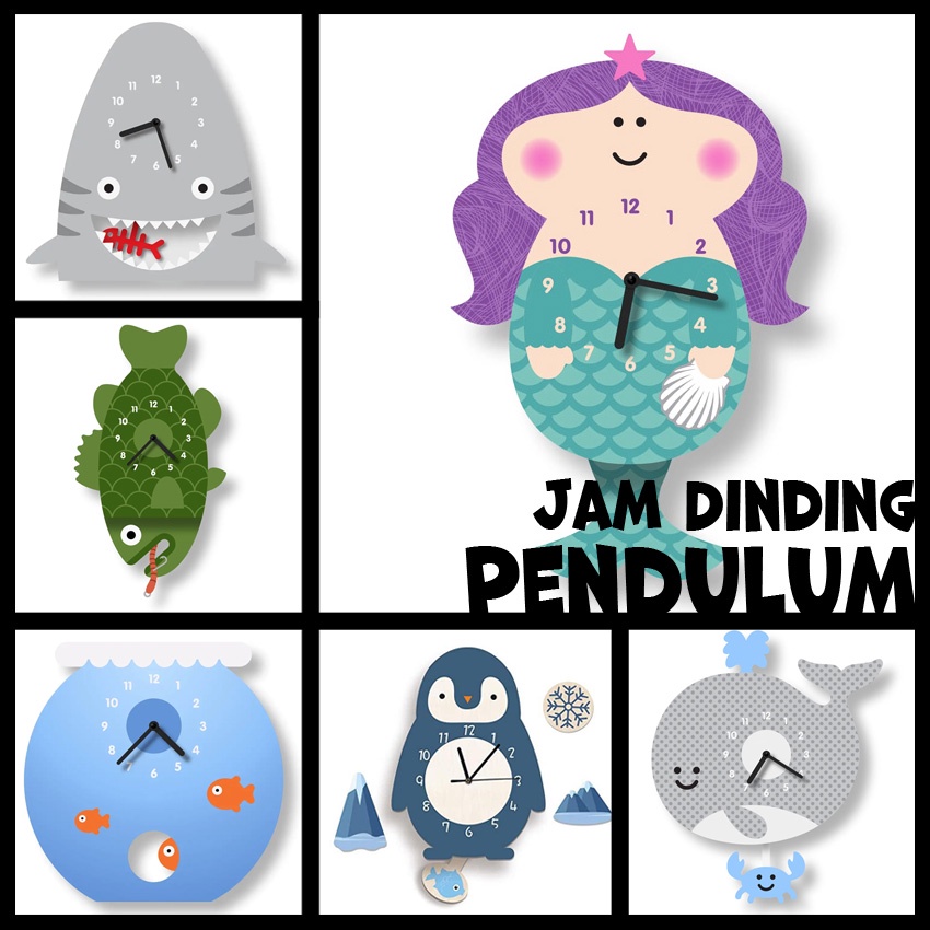 Jual Jam Dinding Pendulum Bandul Swing Goyang Karakter Hewan Laut Hiu ...