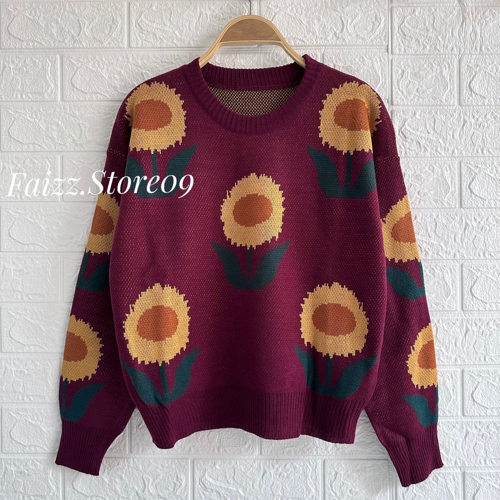 Jual SUN SWEATER RAJUT PREMIUM KNITS MOTIF BUNGA | Shopee Indonesia