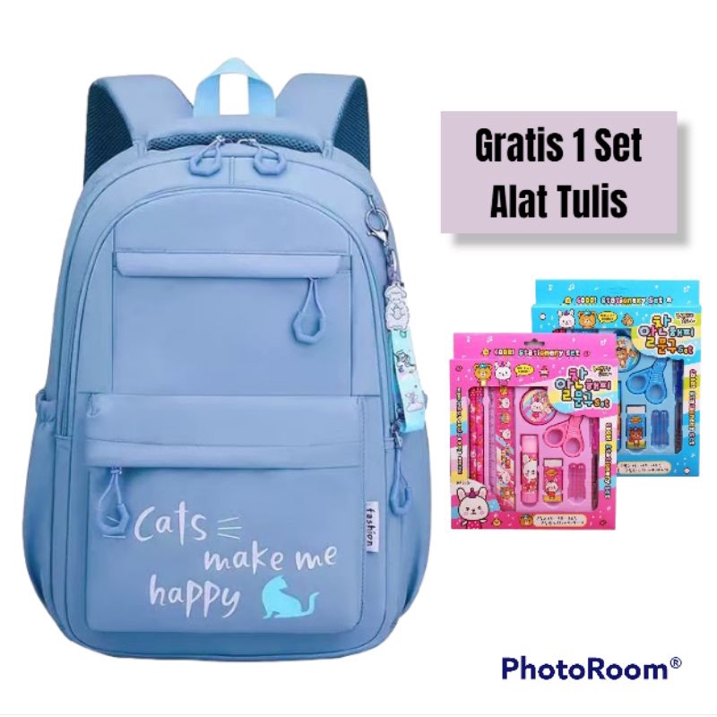 Jual Tas Ransel anak Sekolah SD SMP 3 IN1 Motif CATS Free Jam Tangan Dan Botol Minum | Shopee ...