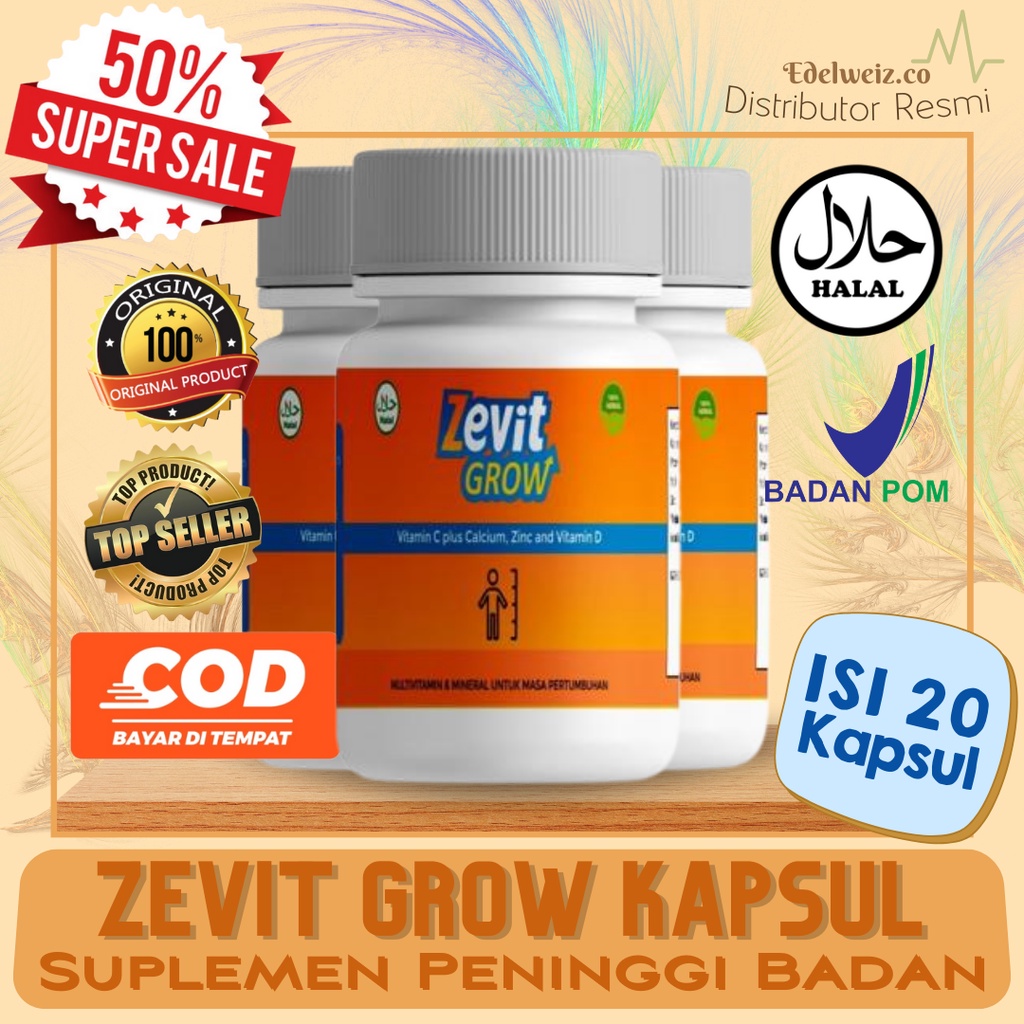 Jual [TERLARIS] SUPLEMEN ZEVIT GROW 20KAPSUL - Kalsium Peninggi Badan ...