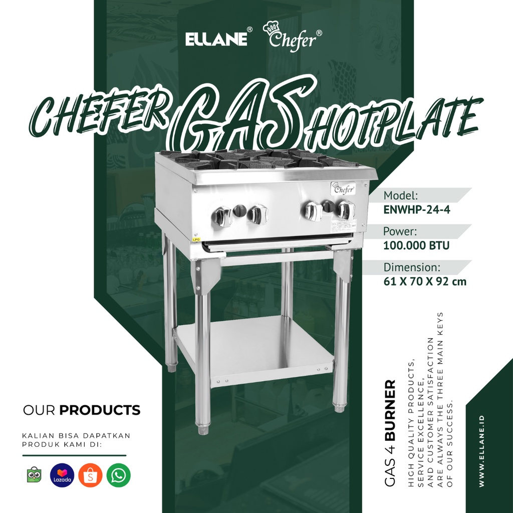 Jual Gas 4 Burner Hotplate Chefer 4 Tungku With Stand | Shopee Indonesia