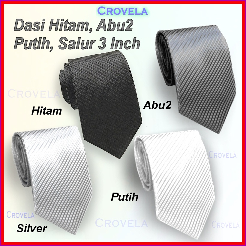 Jual Dasi Panjang Pria Hitam 3 Inch Salur Garis Abu Silver Putih Abu2 ...