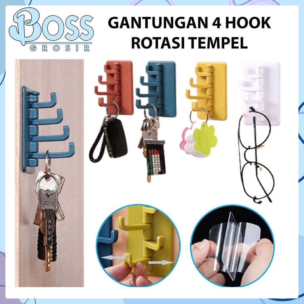 Jual GANTUNGAN DINDING 4 HOOK ROTASI SERBAGUNA / GANTUNGAN BAJU KUNCI ...