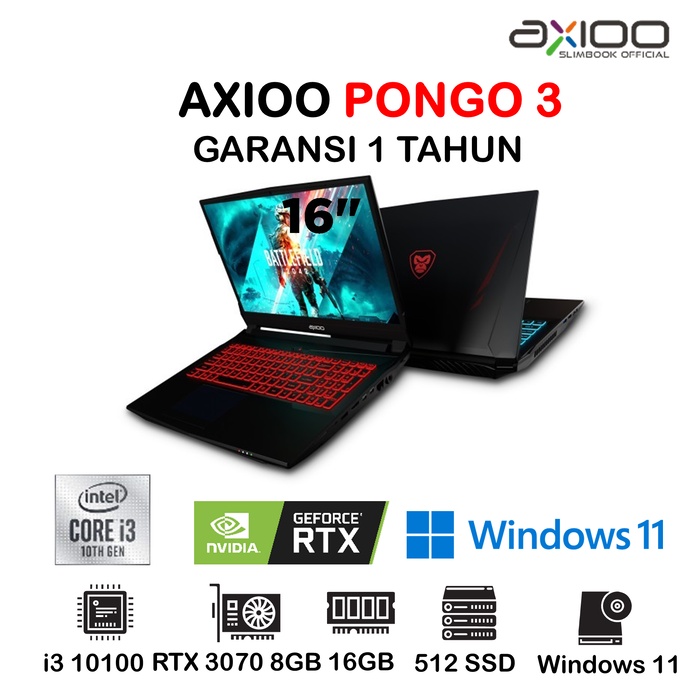 Jual Laptop Axioo Gaming Pongo 3 i3 10100 16GB 512 SSD RTX 3070 8GB ...