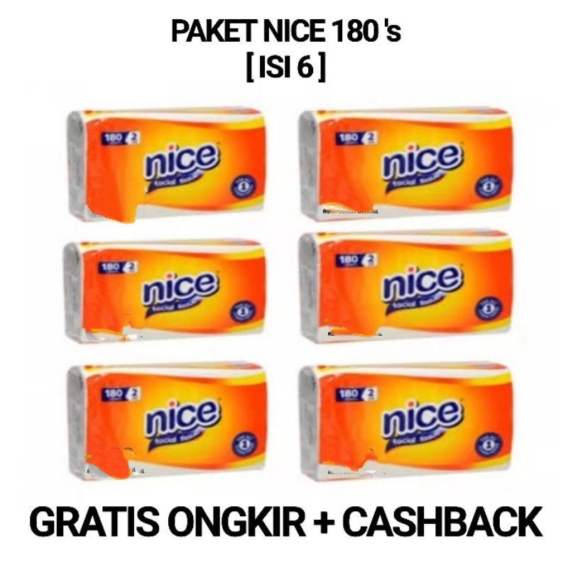 Jual [ PAKET ISI 6 ] TISU TISSUE NICE 180 sheet 2ply / TISU MURAH PROMO ...