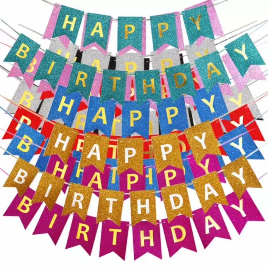 Jual BANNER HAPPY BIRTHDAY KILAT GLITTER / BUNTING FLAG ULANG TAHUN ...