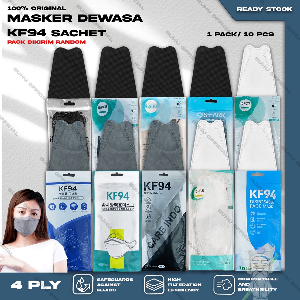 Jual Masker KF94 4Ply isi 10Pcs Putih Hitam Abu Warna Earloop Surgical ...