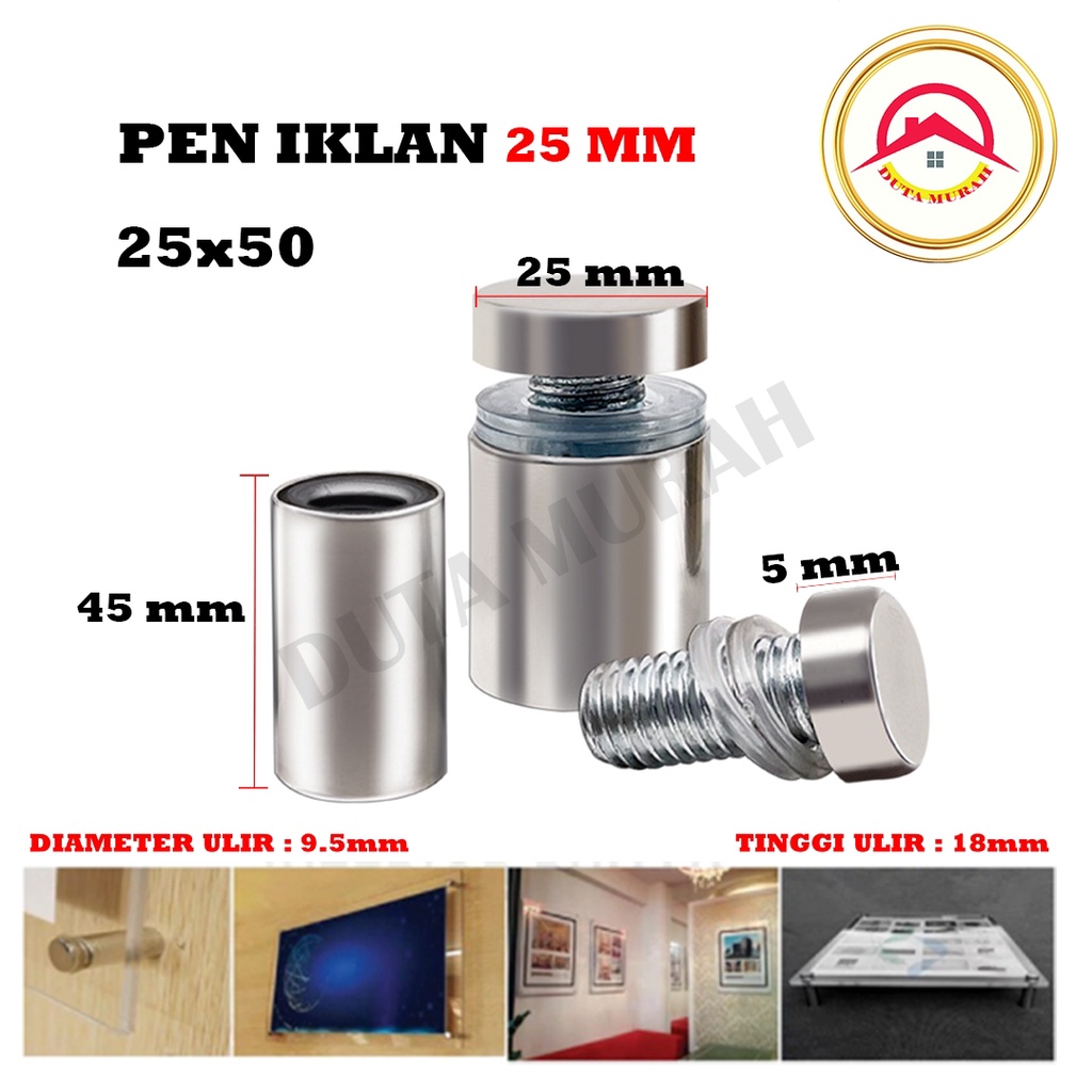 Jual Pen Iklan 25MM / Pen Baut Iklan Kaca Akrilik Sign Board Stainless ...