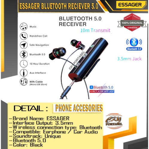 Jual ESSAGER BLUETOOTH 5.0 RECEIVER 3.5 MM JACK EARPHONE ADAPTOR ...