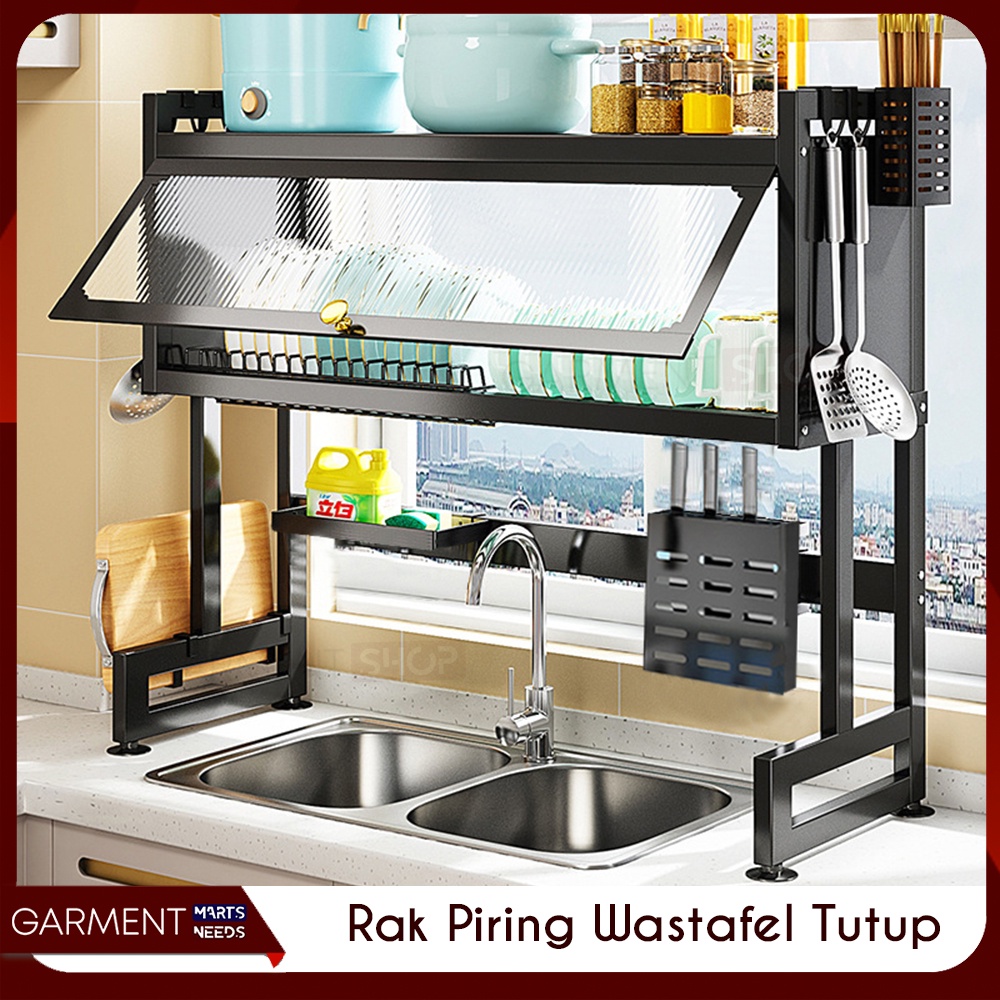 Jual Rak Piring Wastafel 2 Susun Stainless Hitam Dengan Penutup Kuat ...