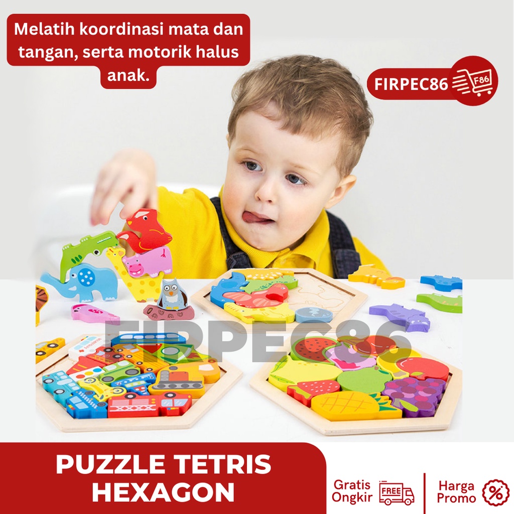 Jual Hexagon Creative 3D Puzzle | Wooden Matching Building Blocks | Puzzel Tetris Balok Kayu ...