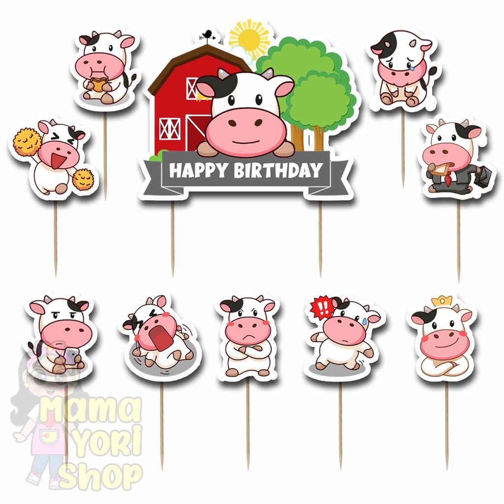 Jual Hiasan Kue Ulang Tahun Topper Cake Motif SAPI LUCU COCO MOW ...