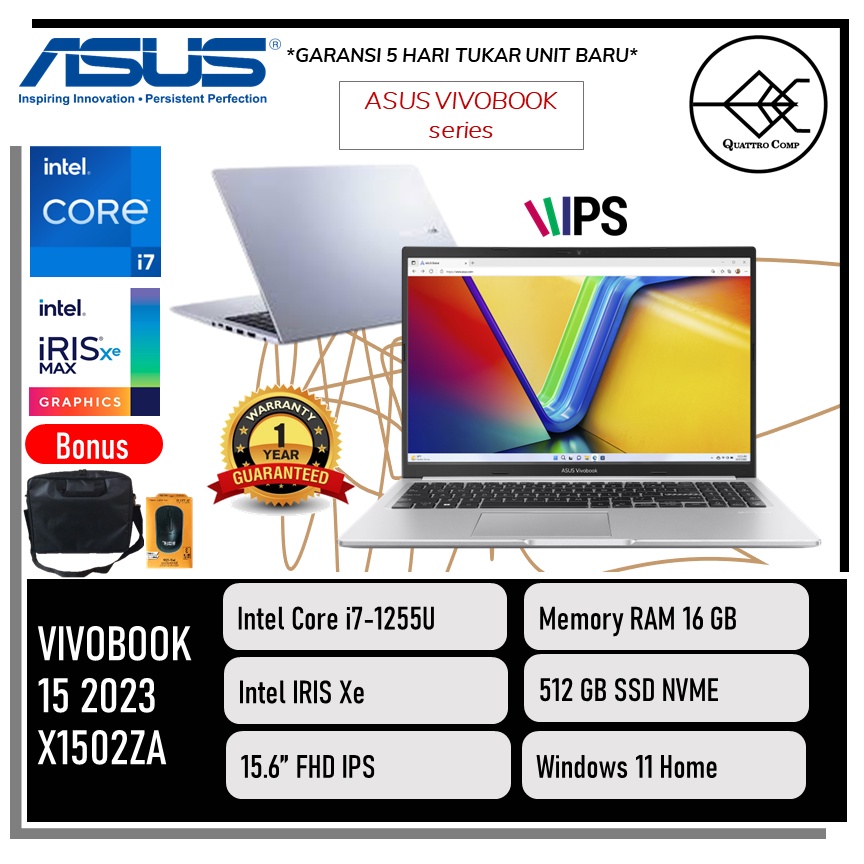 Jual ASUS VivoBook 15 2023 X1502ZA Core i7-1255U 16GB 512SSD IRIS Xe 15.6"FHD IPS Win11 | Shopee ...