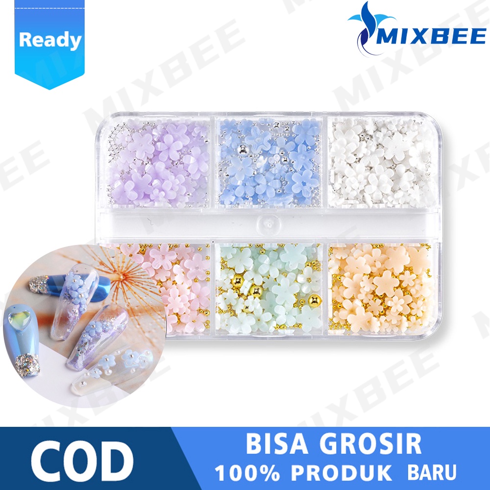 Jual 1 Kotak Kuku Ornamen Bunga Lima Kelopak 3D Efek Ringan Bunga Kuku ...