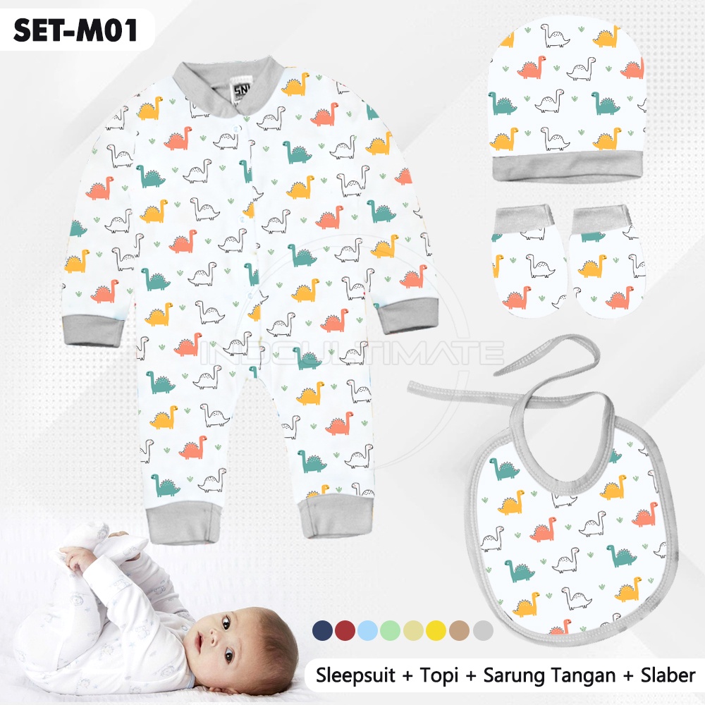 Jual 4in1 SET-M01 Set Sleepsuit Bayi Baru Lahir + Celemek makan + Topi ...