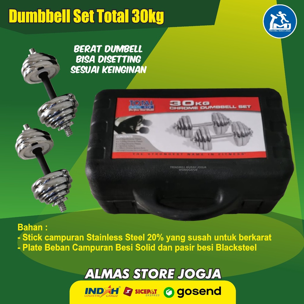 Jual Alat Olahraga Fitness Gym Angkat Beban Barbel Set Dubel 30 kg Murah Damble Dumbell Set 30kg ...