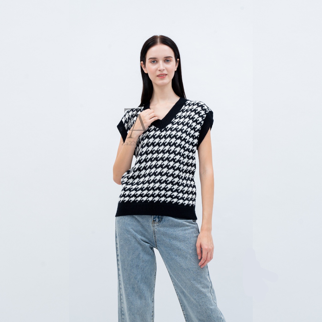 Jual ROMPIE JENNIE HOUNDSTOOTH BLACKPINK VEST RAJUT PREMIUM KOREAN ...