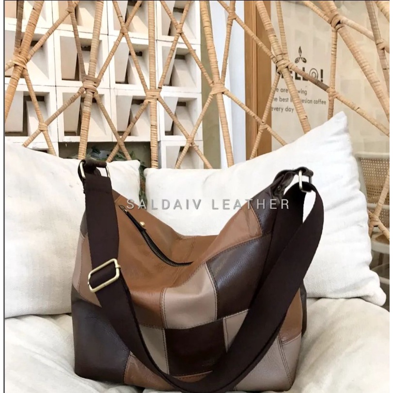 Jual [SIZE LARGE] Hobo Patchwork | Tas Kulit Asli Selempang Wanita ...