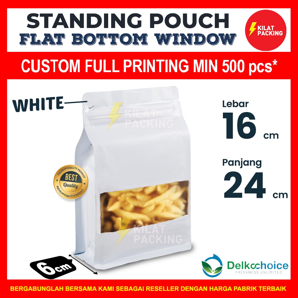 Jual STANDING POUCH FLAT BOTTOM VARIAN WINDOW PUTIH ALUMUNIUM FOIL ...