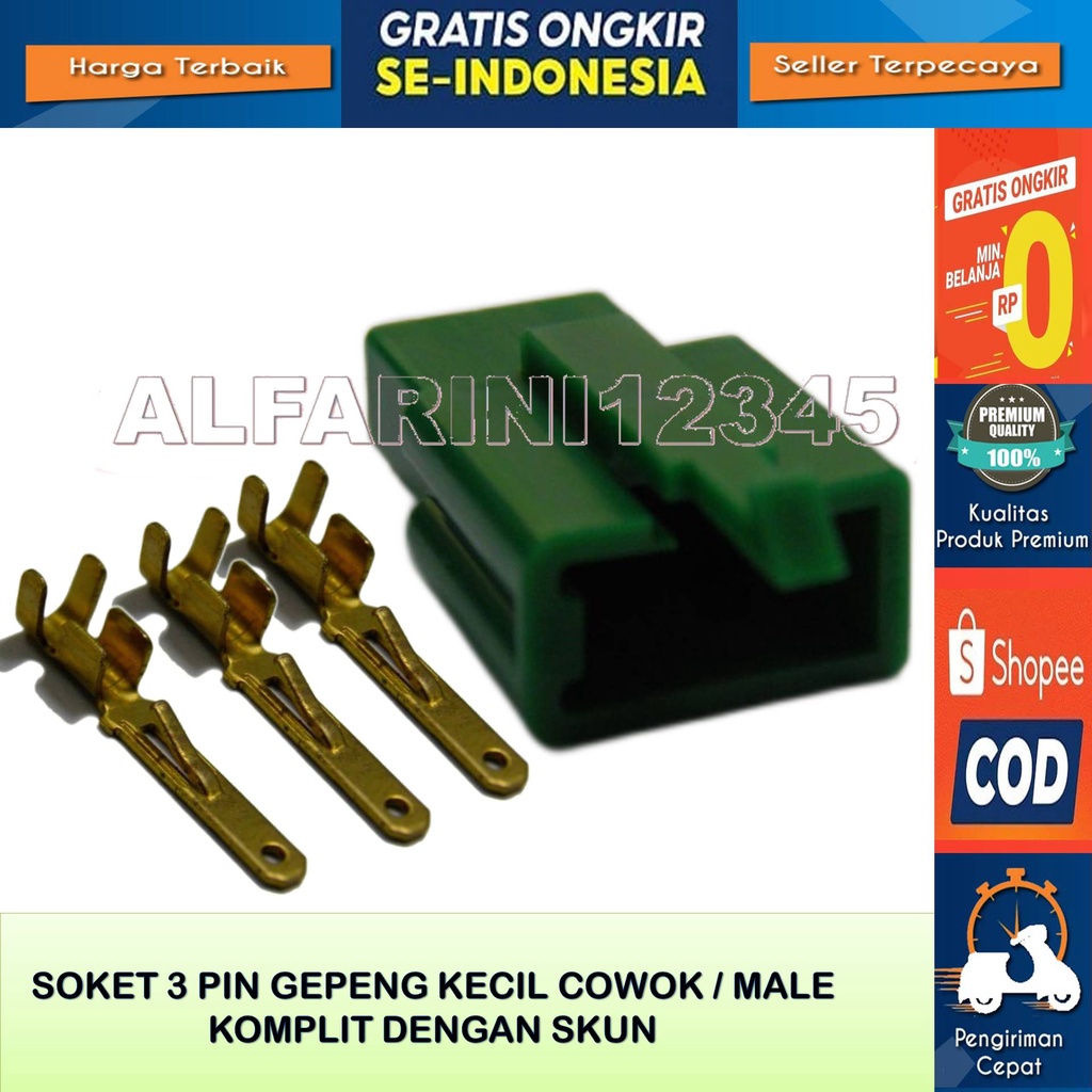Jual Soket Kabel Gepeng 3 Pin kecil Cowok Male Original Komplit Dengan ...