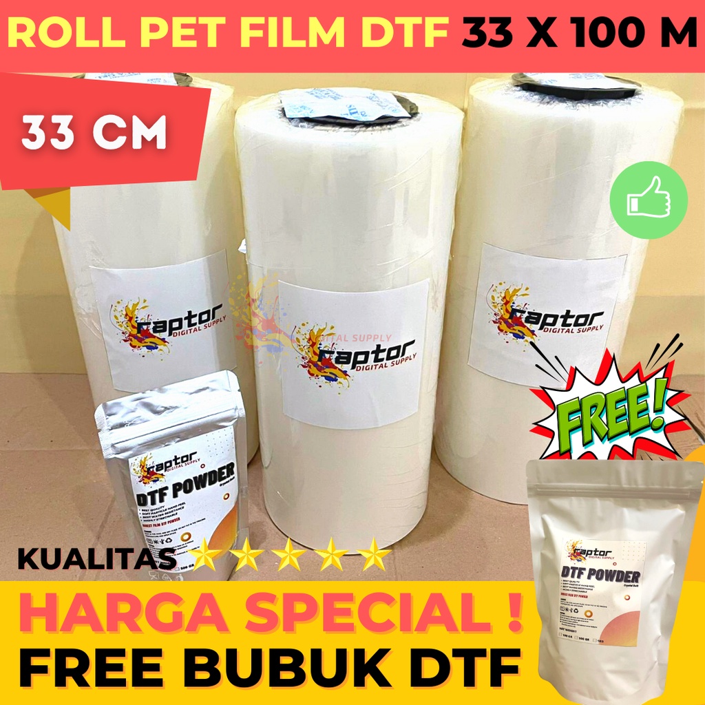 Jual PET FILM DTF ROLL 33cm x 100m Glossy Premium Quality dgn Tinta DTF powder | Shopee Indonesia