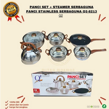 Jual Panci Set Q2 8213 /Panci Set Stainless Steel 13 Pcs Dengan Teko ...