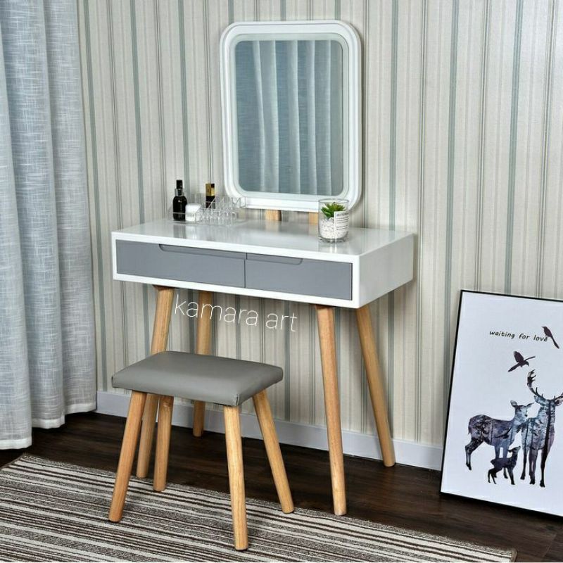 Jual meja rias,meja make up,meja cermin minimalis 2 laci | Shopee Indonesia
