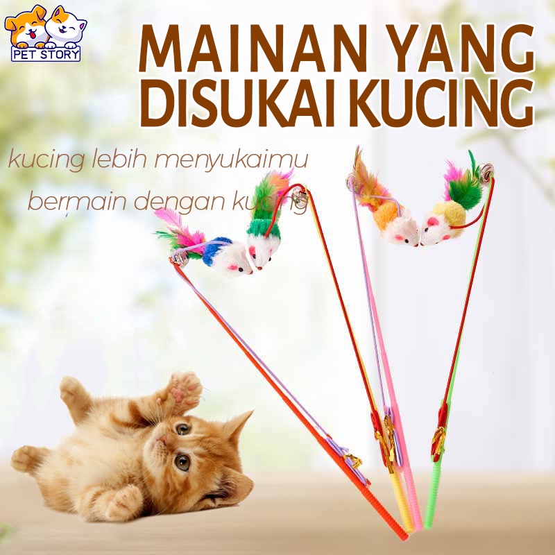 Jual mainan kucing mouse simulasi Mainan Tongkat Interaktif Tongkat ...