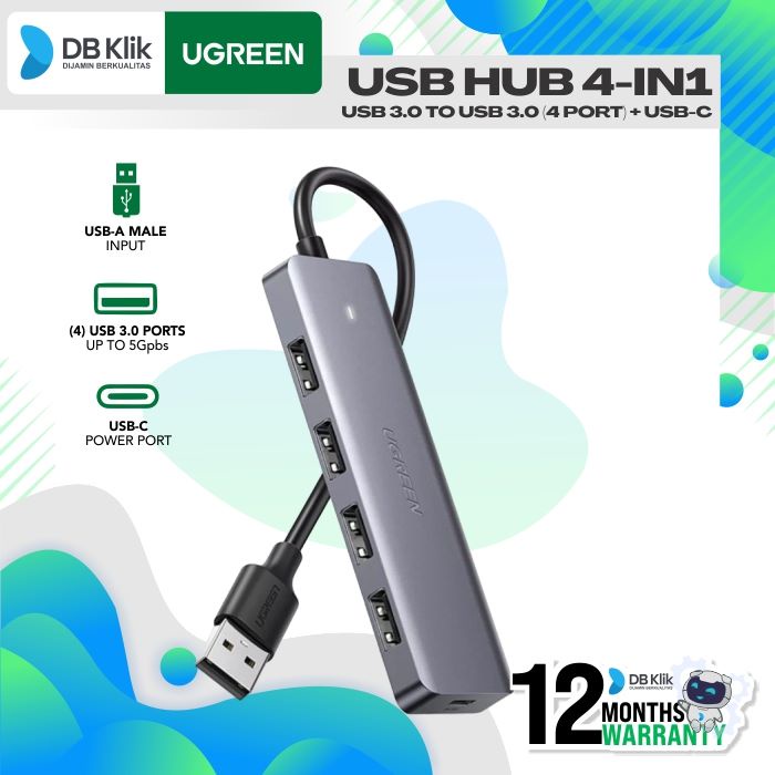 Jual USB HUB 4in1 UGreen USB 3.0 to USB 3.0x3Port + USB-C (50985) | Shopee Indonesia