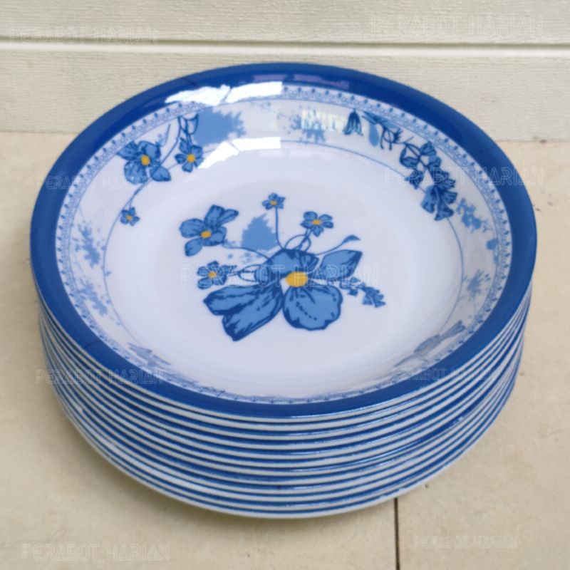 Jual 6pcs piring makan bulat motif biru 23cm 9inc melamine original ...
