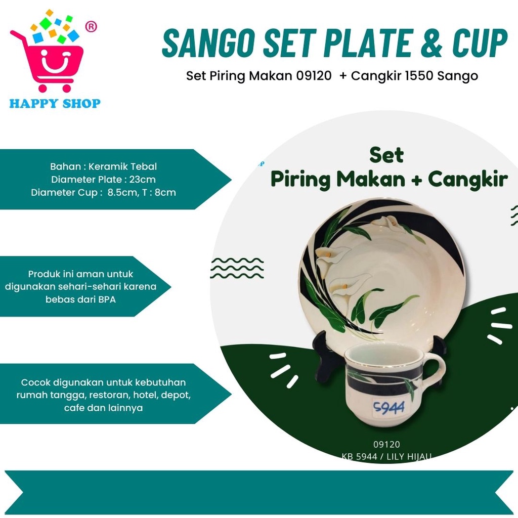 Jual Sango Set Plate 9" 01920 + Cangkir 8.5" 1550 / Set Piring Cangkir ...