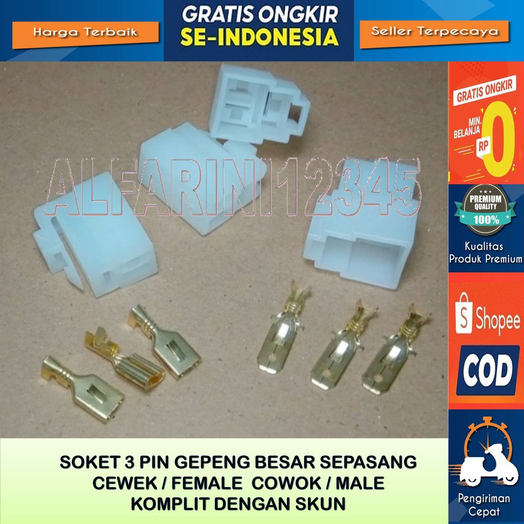 Jual SOKET SOCKET KONEKTOR KABEL 3 PIN BESAR MOTOR MOBIL MALE FEMALE ...