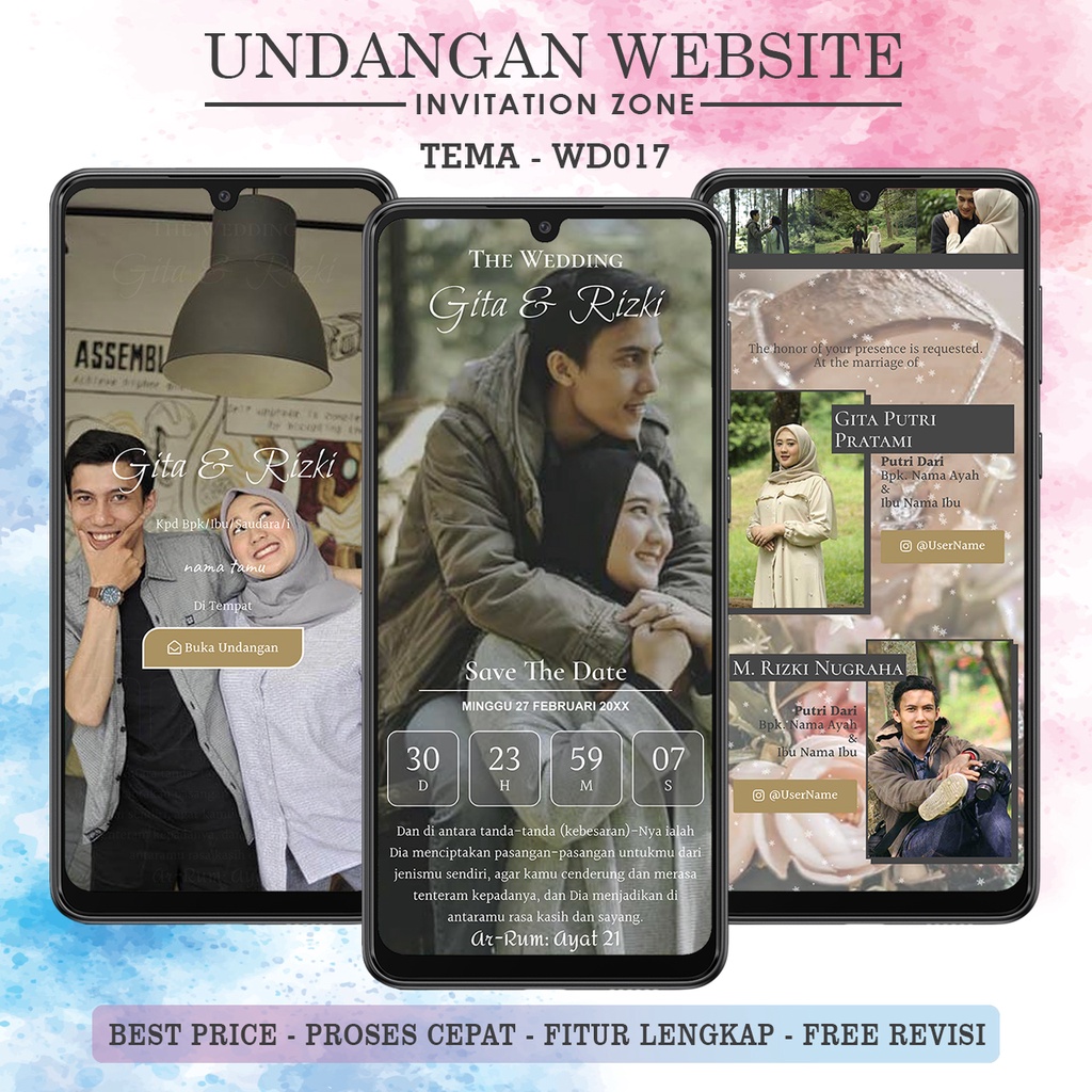Jual Undangan Digital Website Pernikahan Tema WD017 | Fitur Lengkap ...