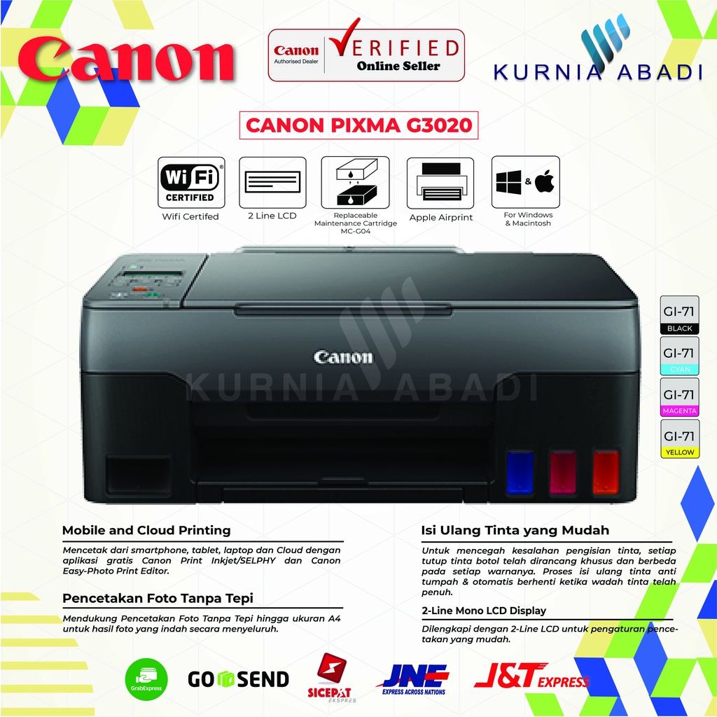 Jual Printer Canon PIXMA G3020 G 3020 Print,Scan,Copy,Wifi | Shopee ...