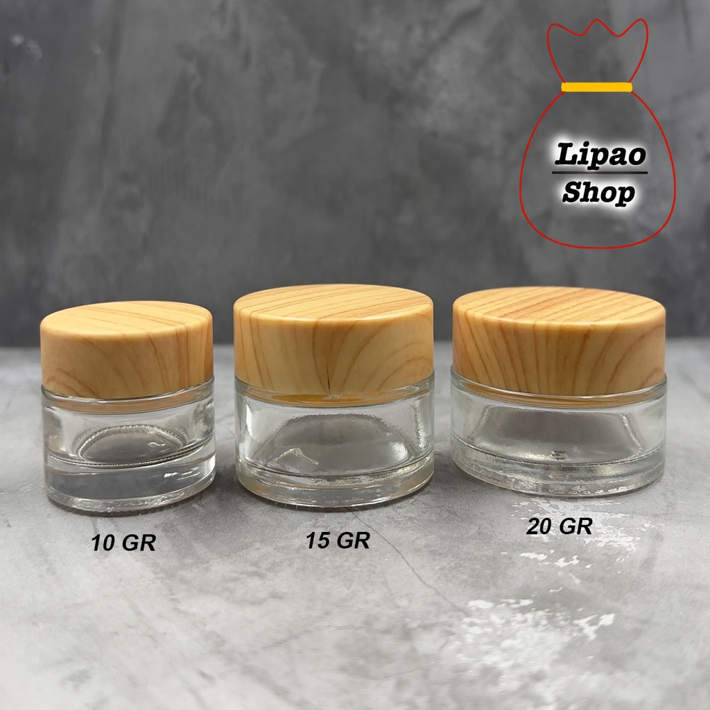 Jual Botol Jar Pot Cream Krim Kaca Bening Tutup Motif Kayu 10gr 15gr ...