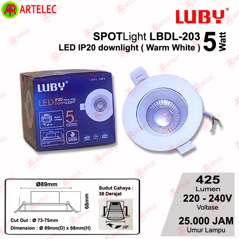 Jual Lampu LED Downlight Spot-light LUBY LBDL-203 5W Lampu sorot tanam ...