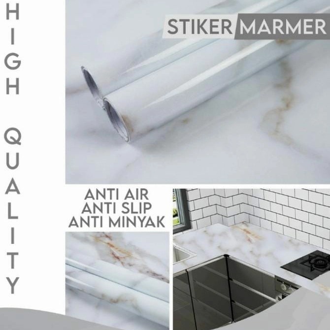 Jual Wallpaper Sticker Dapur Marble Premium 3m x 60cm Marmer Putih ...
