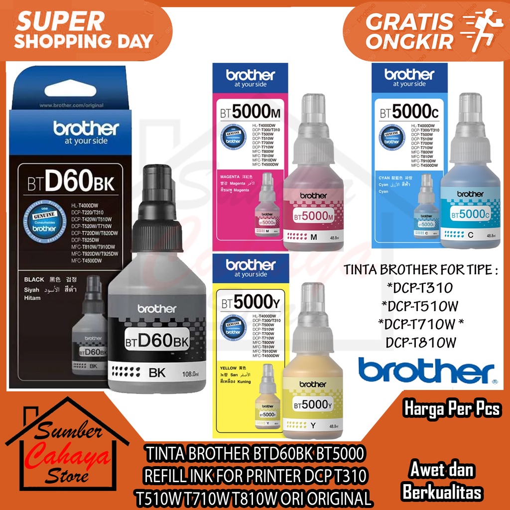 Jual Brother Tinta Printer Btd60bk Bt5000 Refill Ink For Dcp T310 T510w ...