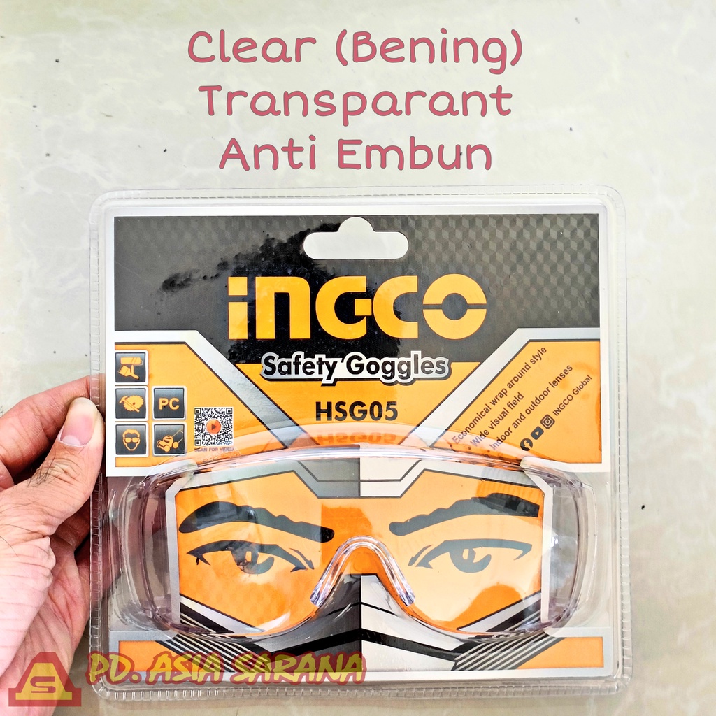 Jual Safety Goggle Glasses Clear INGCO HSG05 Kacamata Bening Proyek Tukang | Shopee Indonesia