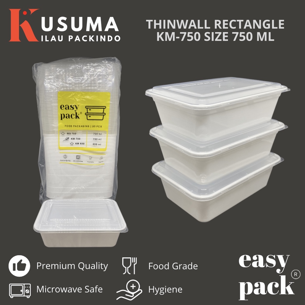 Jual EASYPACK THINWALL RECTANGLE 750ML (KM-750) ISI 50PCS PER PACK WARNA PUTIH SUSU KOTAK MAKAN ...