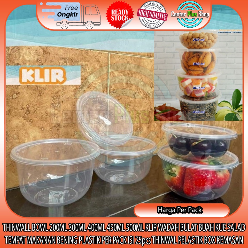 Jual Klir Mangkuk Bulat Thinwall Bowl 200ml 300ml 400ml 450ml 500ml Thinwal Bundar Wadah Tempat ...