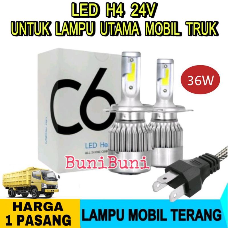 Jual Bohlam Lampu Utama Mobil TRUK Tipe LED C6 H4 24V 36W Cahaya Putih ...