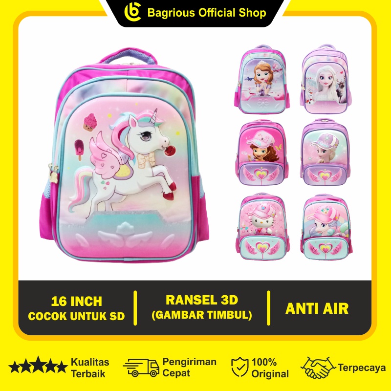 Jual Tas Sekolah Anak Perempuan SD Tas Ransel Sekolah Karakter 3D Timbul Tas Anak Ransel Wanita ...
