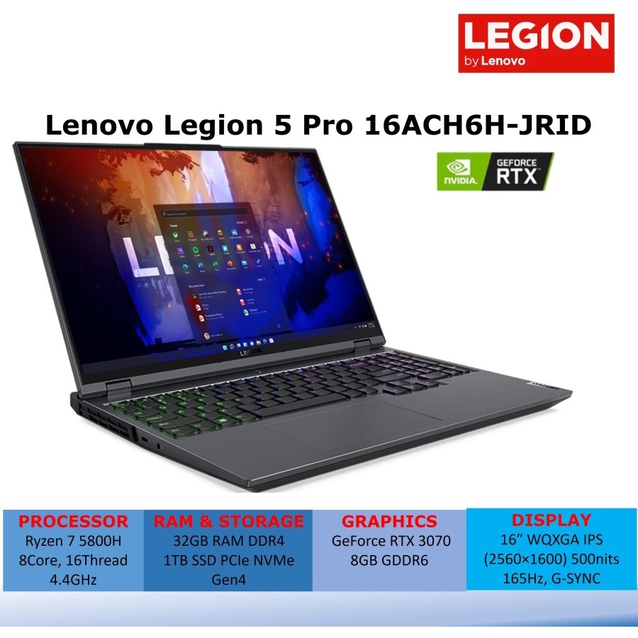 Jual Lenovo Legion 5 Pro 16ACH6H-JRID - R7 5800H 32GB 1TBSSD RTX 3070 ...