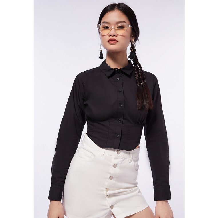 Jual COLORBOX Corset Long Sleeve Shirt Black | Shopee Indonesia