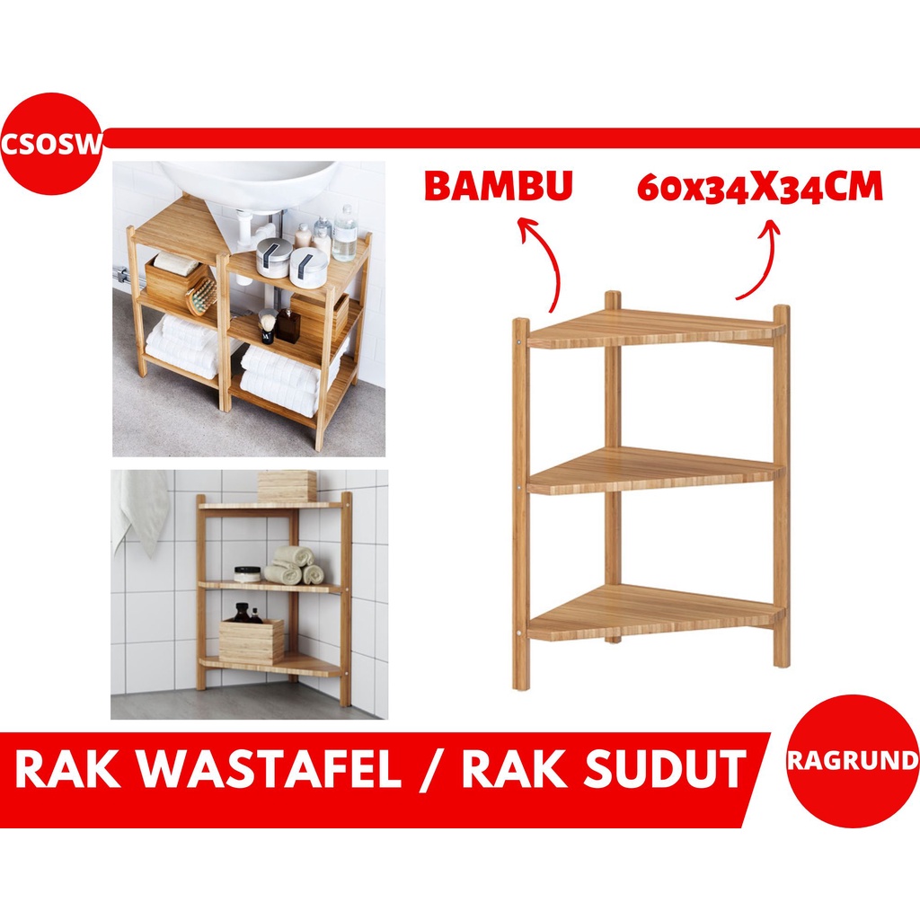 Jual RAGRUND Rak Wastafel Rak Sudut 3 Susun Bambu Ikea Wash-Basin ...